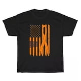 American Us Flag Ms Multiple Sclerosis Awareness Orange Ribbon T-Shirt ...
