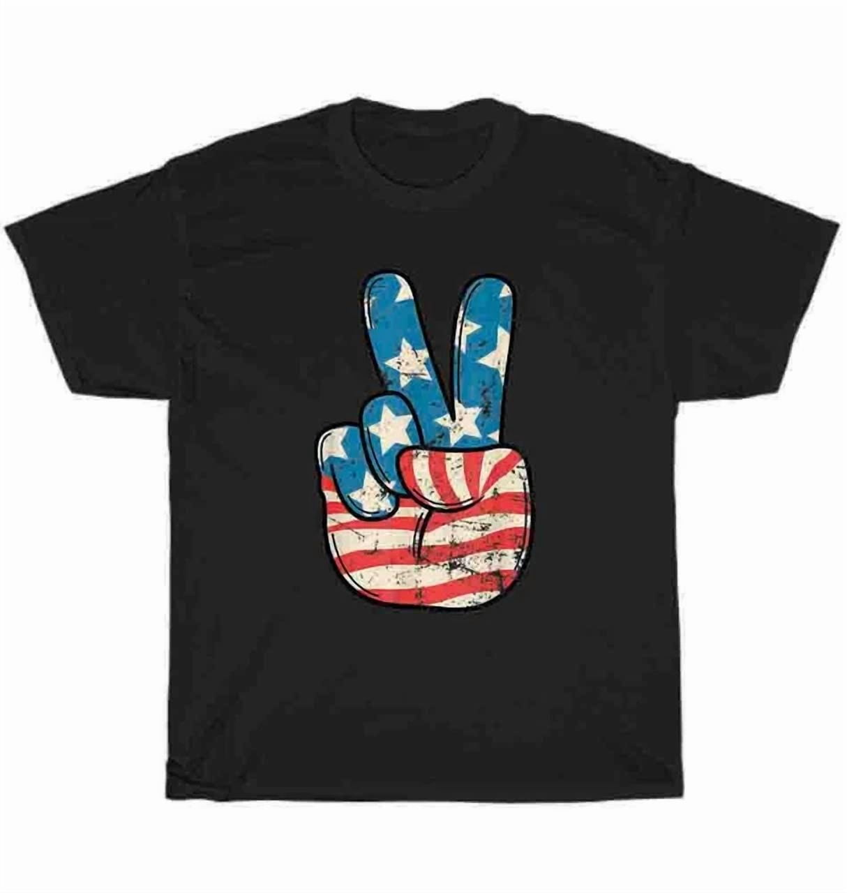American Us Flag Peace Sign Hand 4Th Of July Patriotic T-Shirt Unisex ...