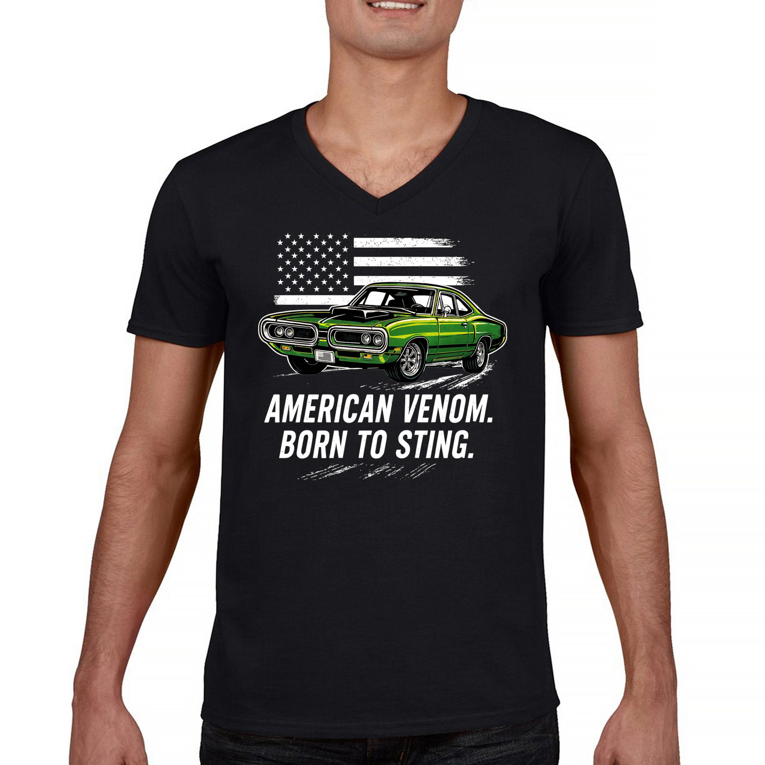 American Venom Muscle Car V-Neck T-shirt RT Street Racing V8 V12 ...
