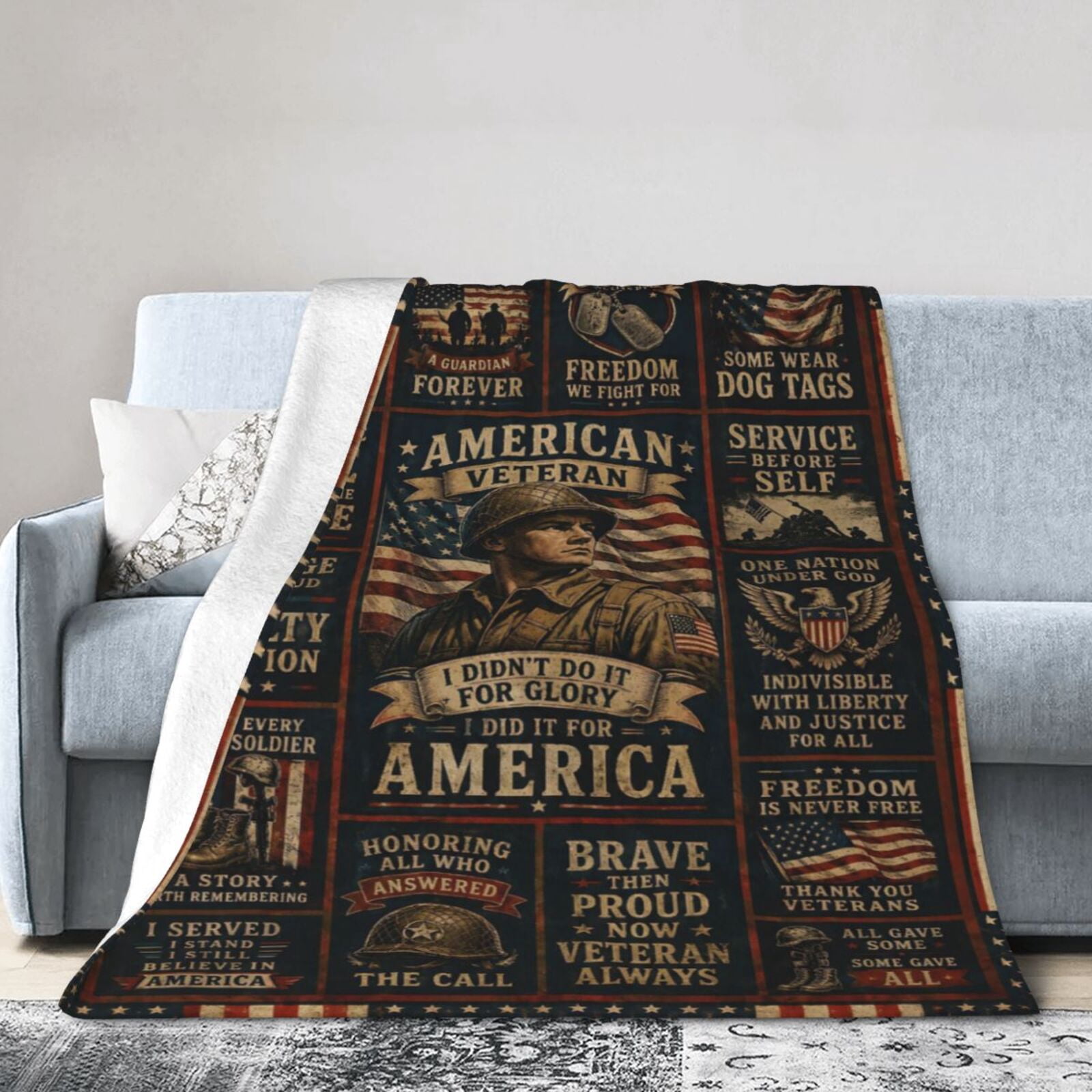 American Veteran Blanket Gift Throw Blanket Patriotic Soldier Flag Gift ...