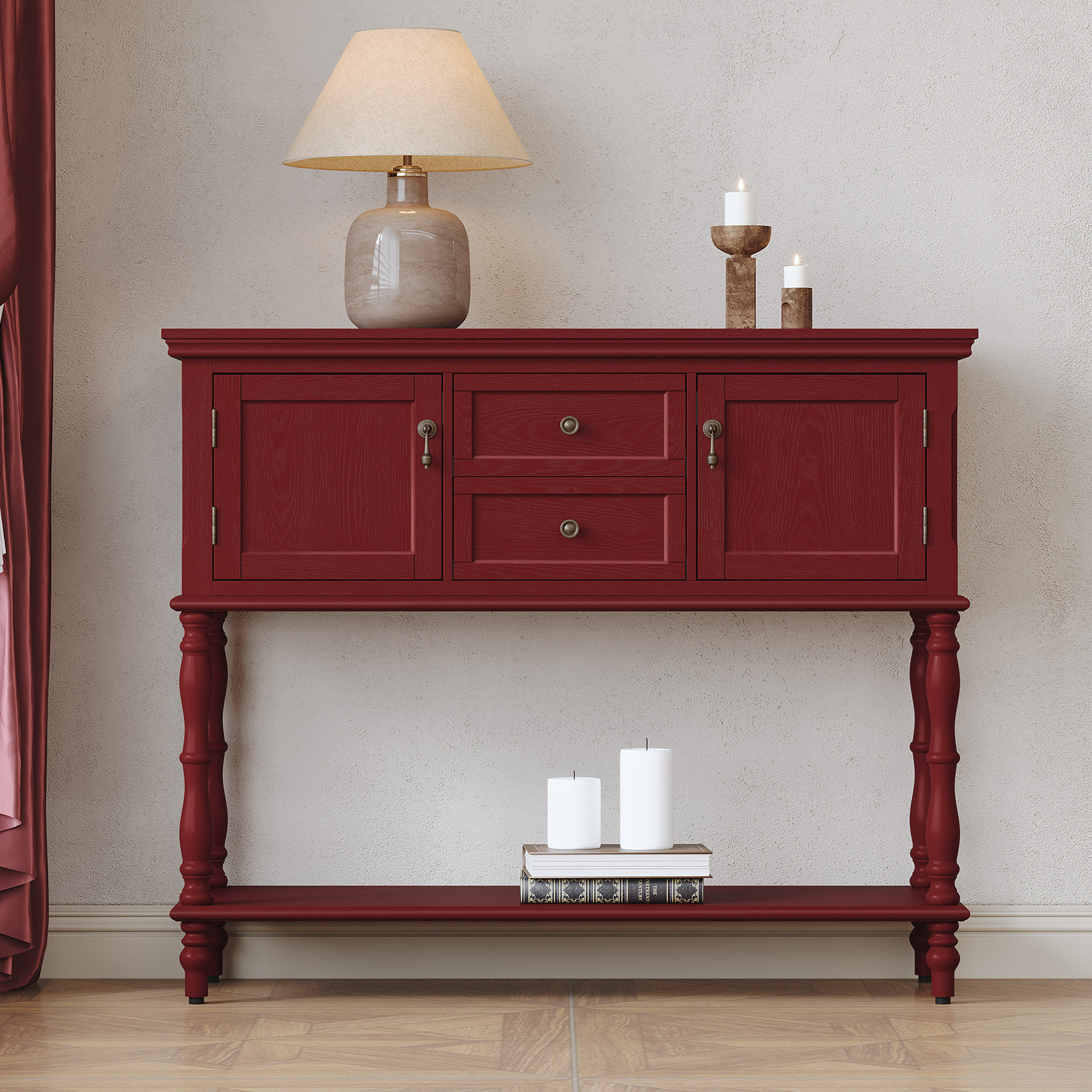 American Vintage Console Table with Drawers and Shelves Entryway Sofa ...