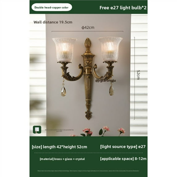 American Vintage Crystal Wall Lamp, French Luxury Style LED Bedroom ...