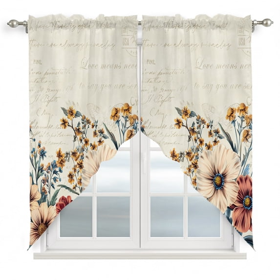American Vintage Flowers Swag Curtain Valance for Window 2 Panels ...