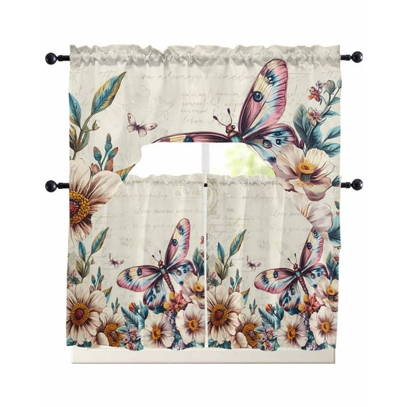 American Vintage Flowers Swag Valance and Tier Curtains Set Country ...