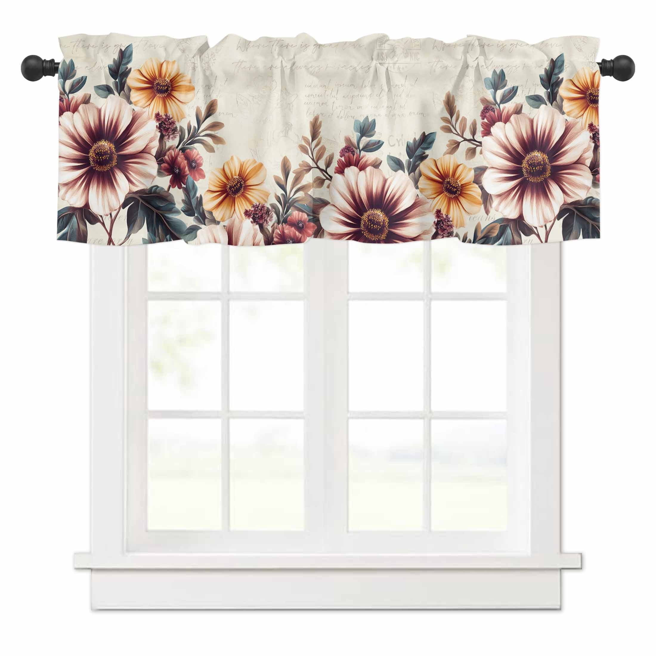 American Vintage Flowers Valances for Windows Country Style Retro ...