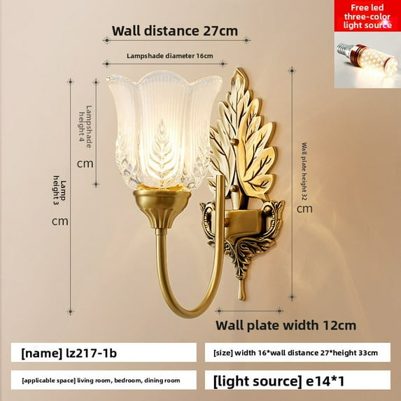 American Vintage Solid Brass Wall Sconce with LED Light, Carved ...