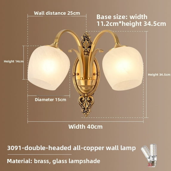 American Vintage Wall Lamp, LED Bedroom Bedside & Living Room, French ...