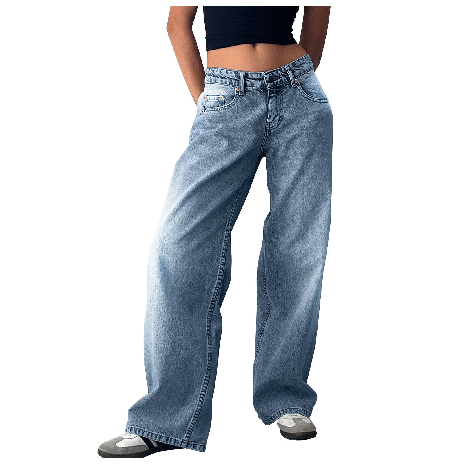 American Vintage Washed Straight Leg Jeans Streetwear Casual Wide Leg ...