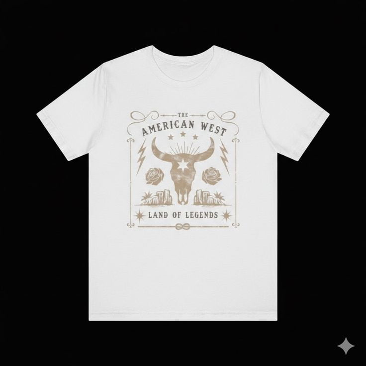 American Vintage Western Cow Skull Graphic Shirt, Longhorn Southwest ...