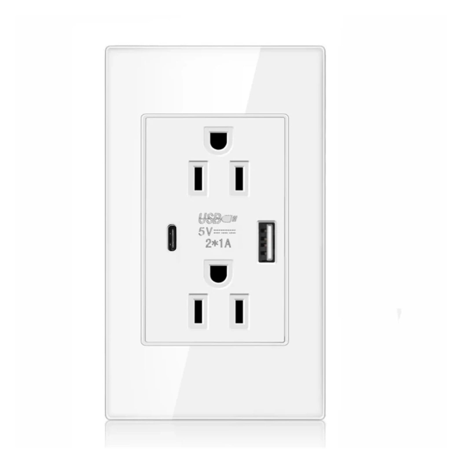 American Wall Dual Plug Socket 2.1A USB TYPE-C Power Adapter Tempered ...