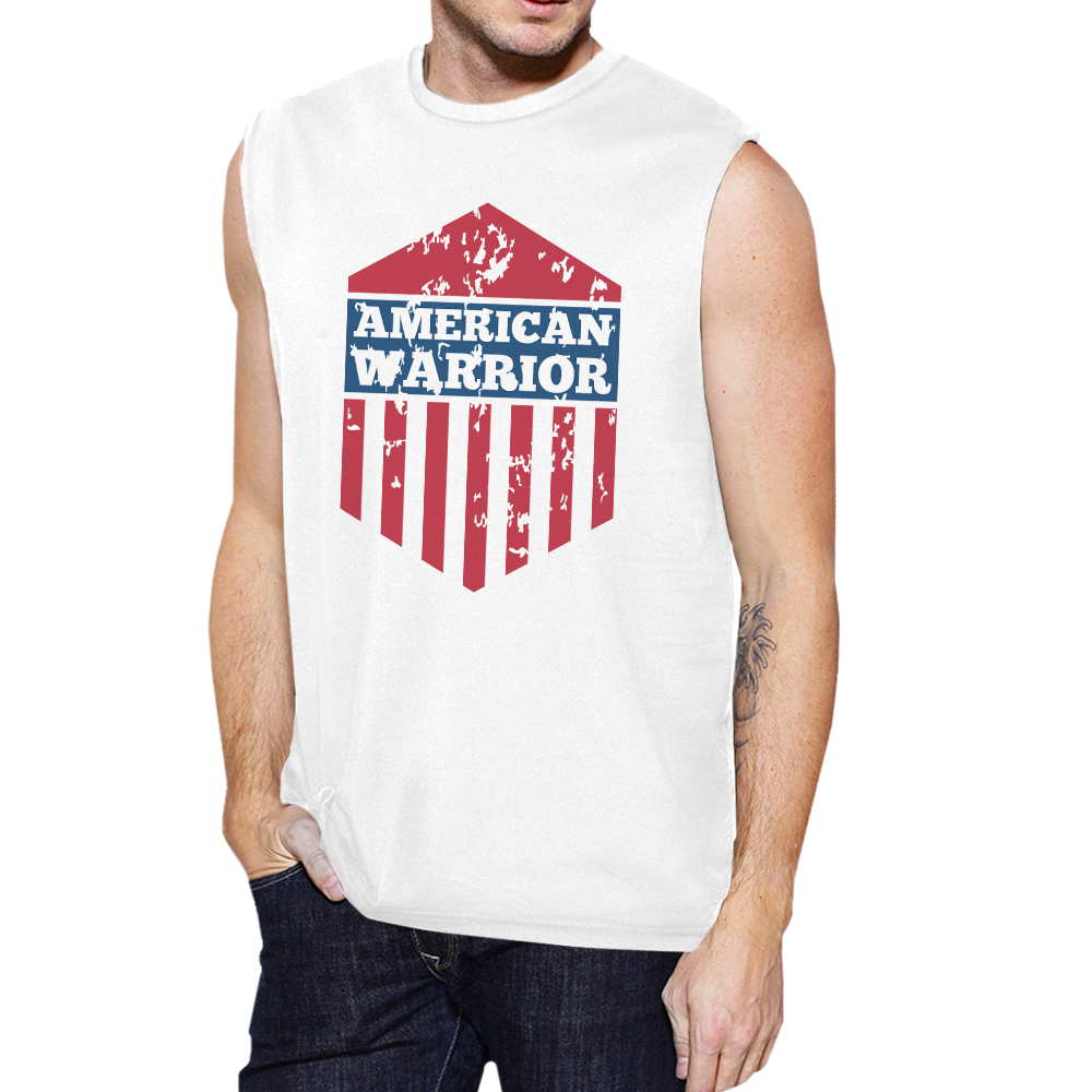 American Warrior White Crewneck Cotton Graphic Muscle Tanks For Men ...