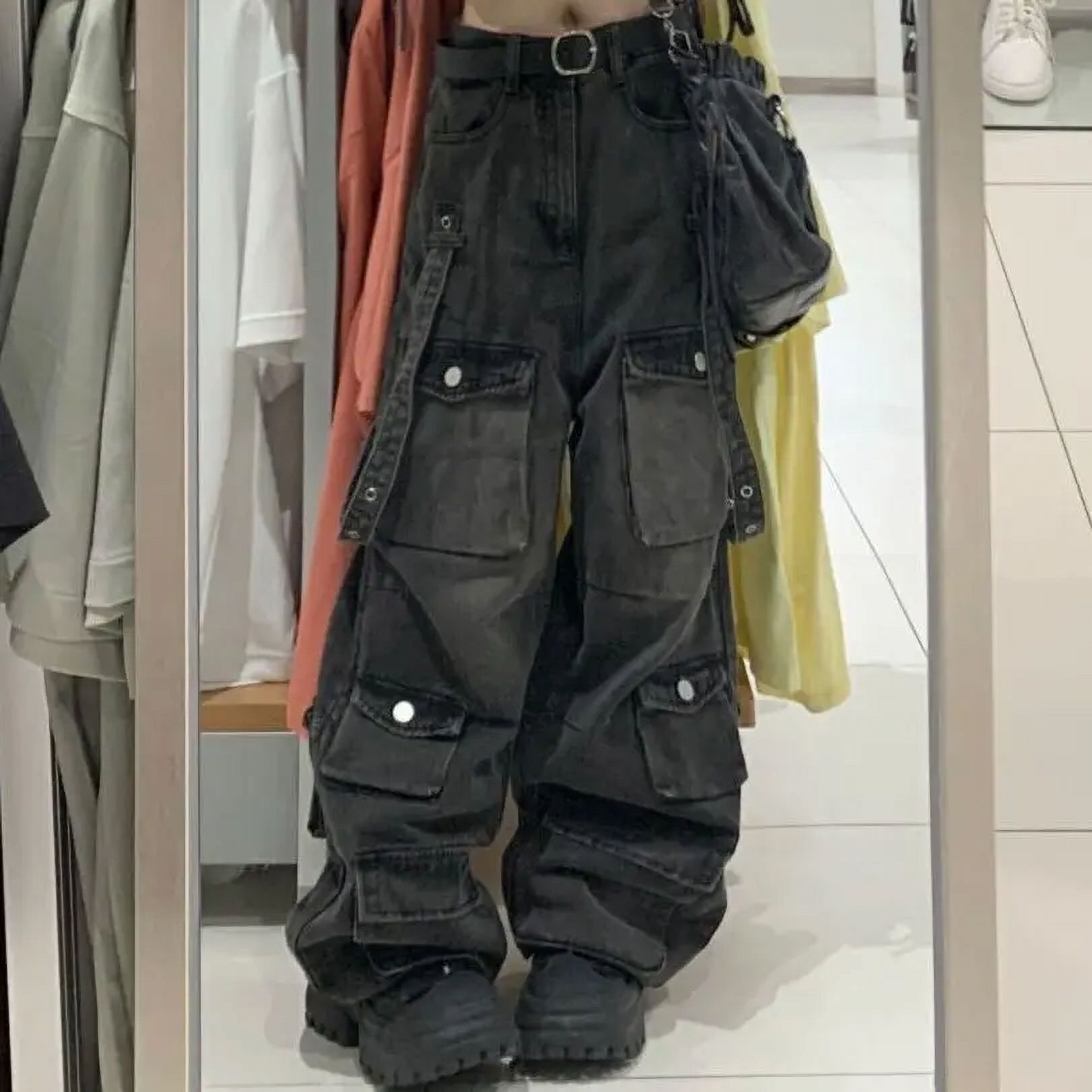 American Washed CargJeans For Women multi-pocket y2k pants Loose ...