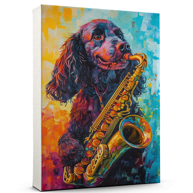 American Water Spaniel Dog Saxophone Stretched Canvas Size 8x12 – Funny ...