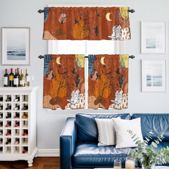 American West Cowboy Hat Boots Abstract Tropical Leaf Curtain Tier and ...