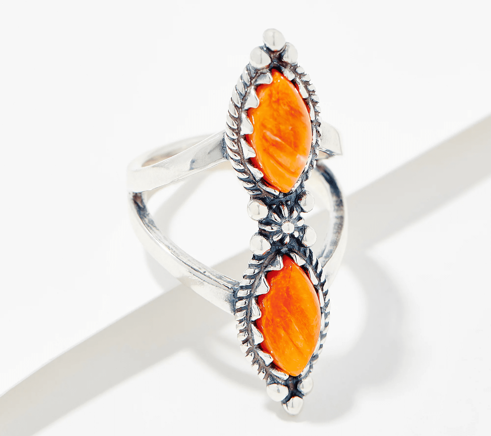 American West Double Orange Spiny Split Shank Sterling Silver Ring ...