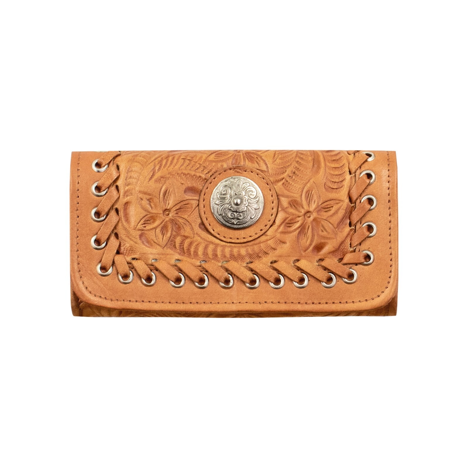 American West Harvest Moon Leather Tri-Fold Wallet Natural Tan ...