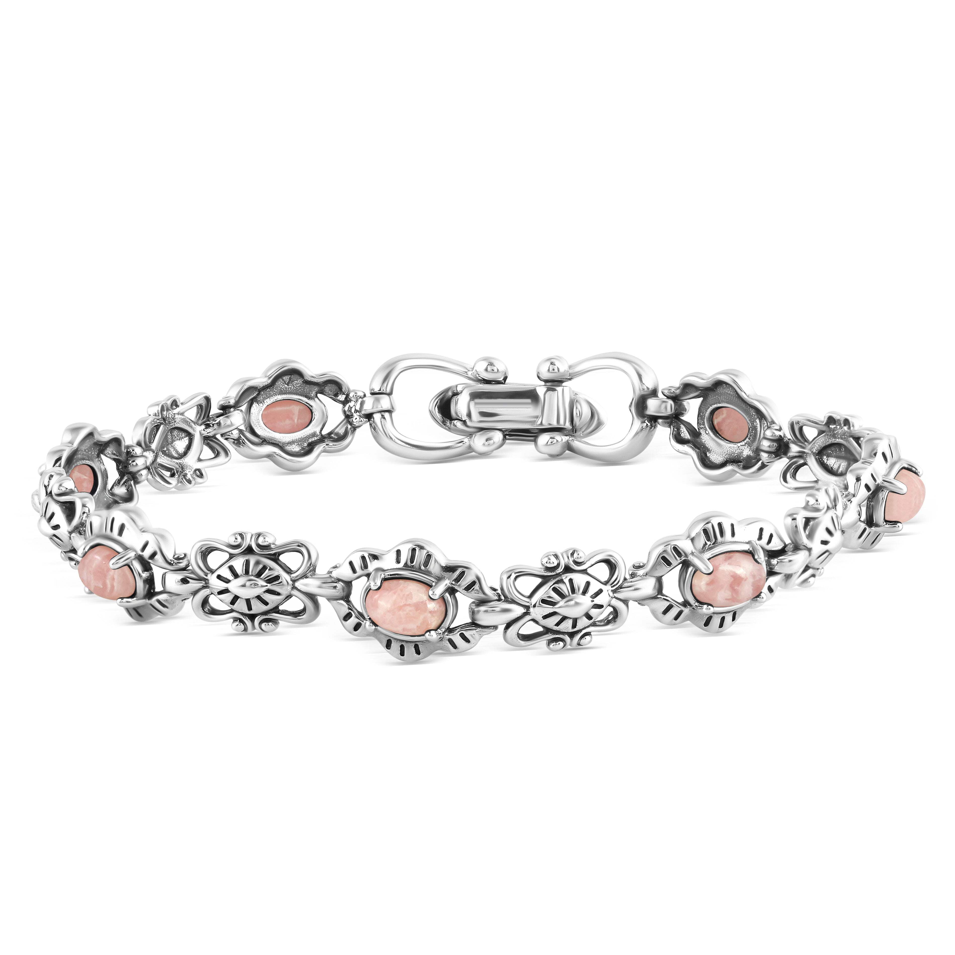 Sterling Silver Rhodochrosite Concha Link Bracelet, Sizes Small to ...