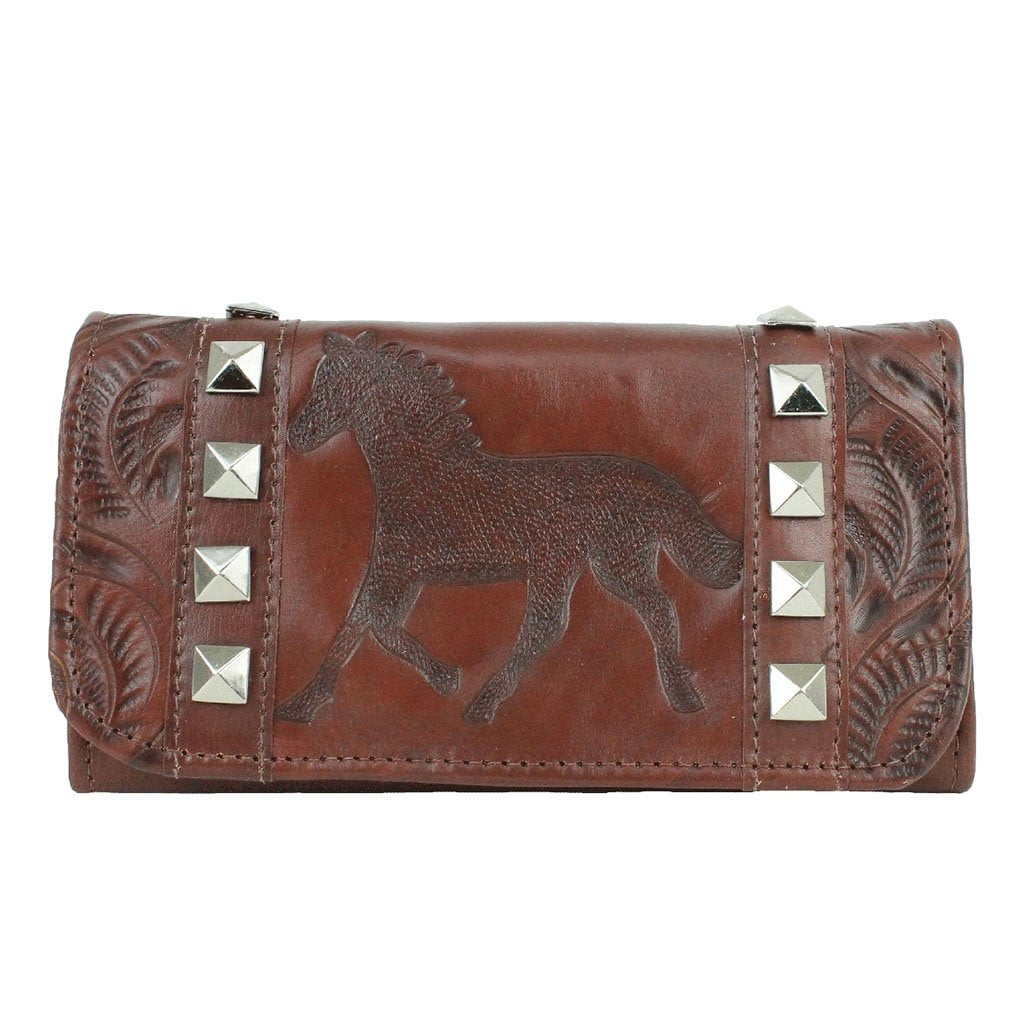 American West Leather Women's Ladies Try Fold Wallet Checkbook Hand ...