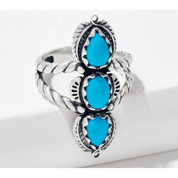 American West Sterling Silver 3 Stone Blue Turquoise Ring, Size 7 ...