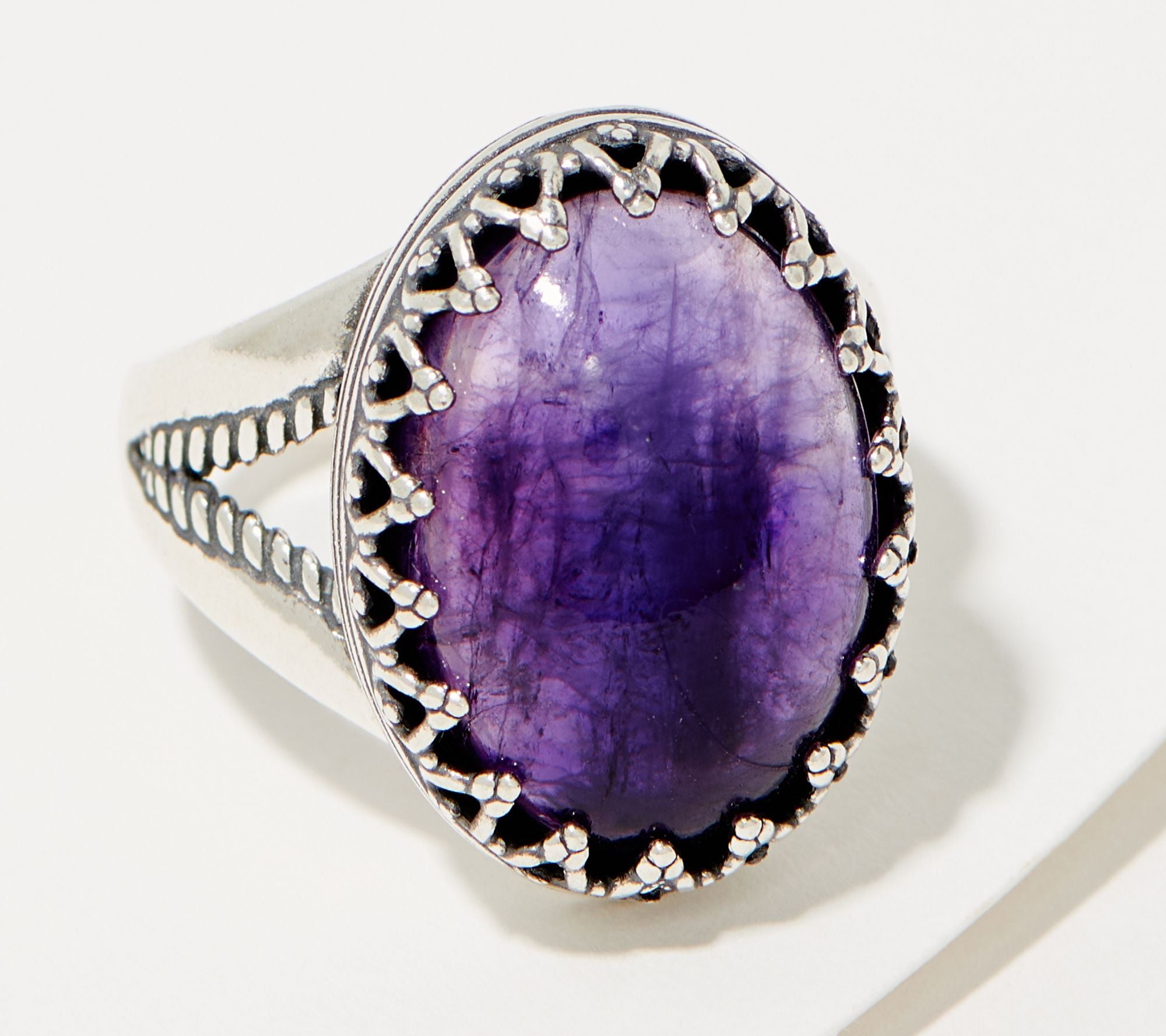 American West Sterling Silver Crown Detail Oval Amethyst Ring Size 7 ...