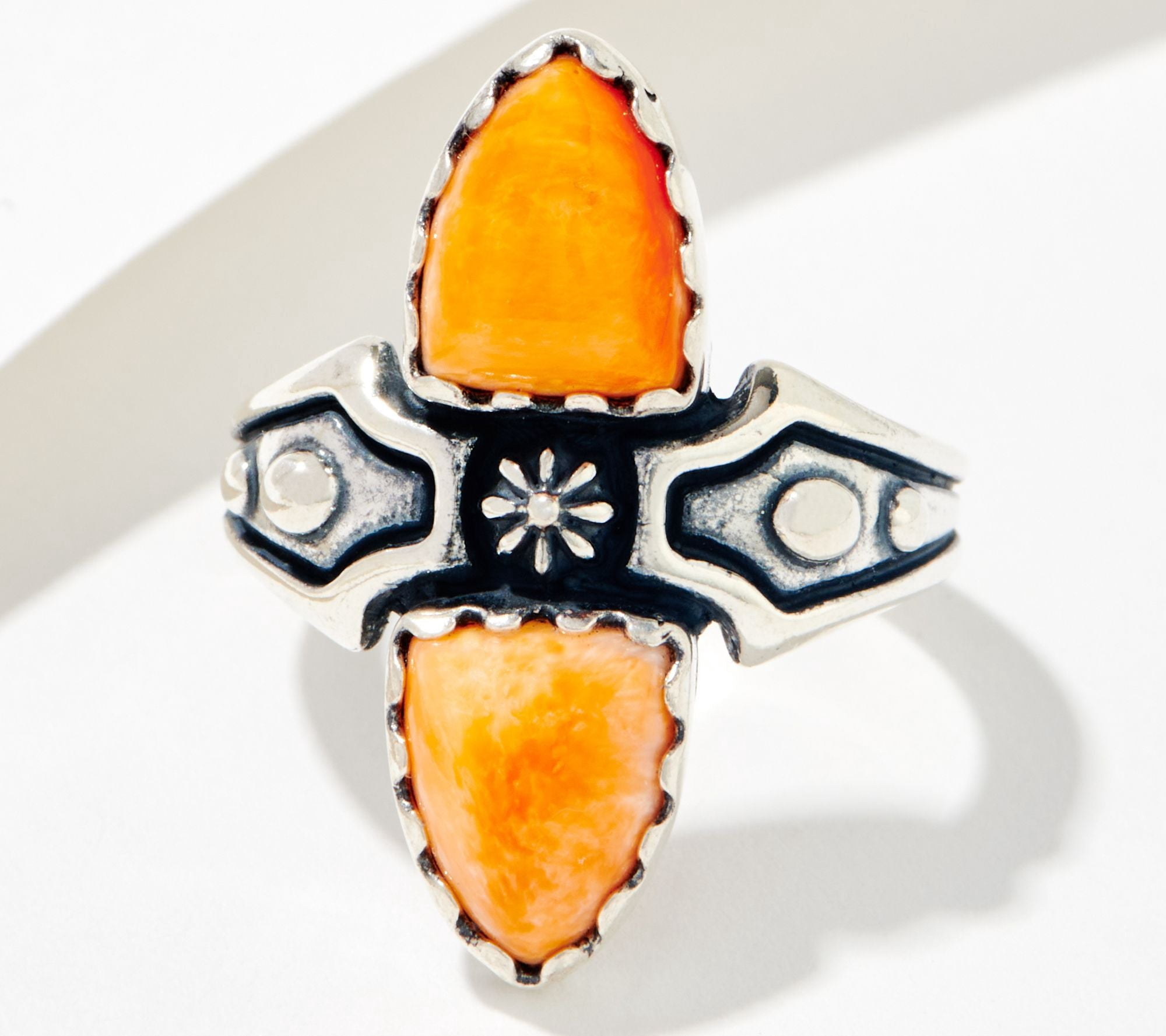 American West Sterling Silver Shield Shape ORANGE SPINY Ring, Size 7 ...