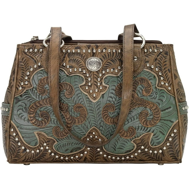 American West Women's Handbag Genuine Leather Tote Hand Tooled Stylish ...