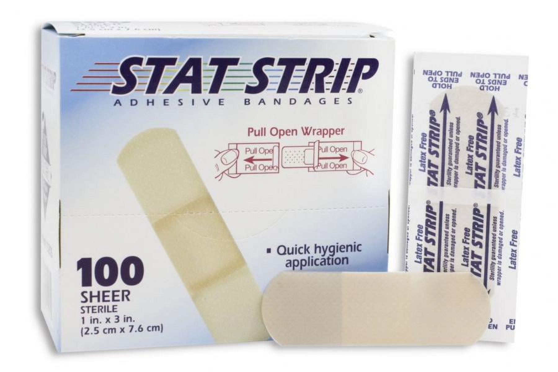 American White Cross Stat Strip Adhesive Bandages, Plastic, 1 Inch x 3 ...