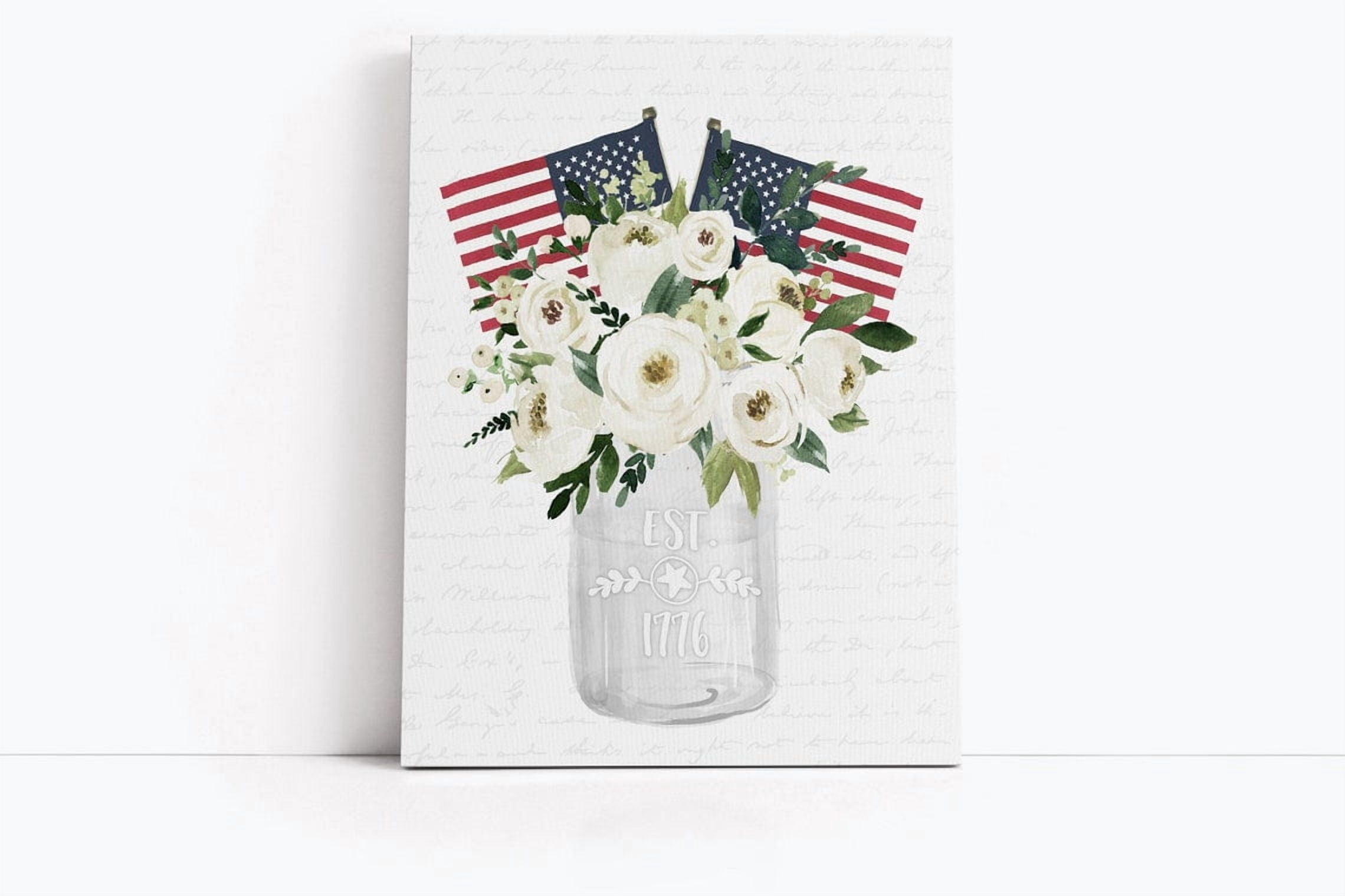 American White Floral Bouquet Mason Jar Est. 1776 Patriotic Wall Decor ...