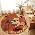American Wild West Cowboy Abstract Cow Round Rug 3ft Desert Bohemian ...