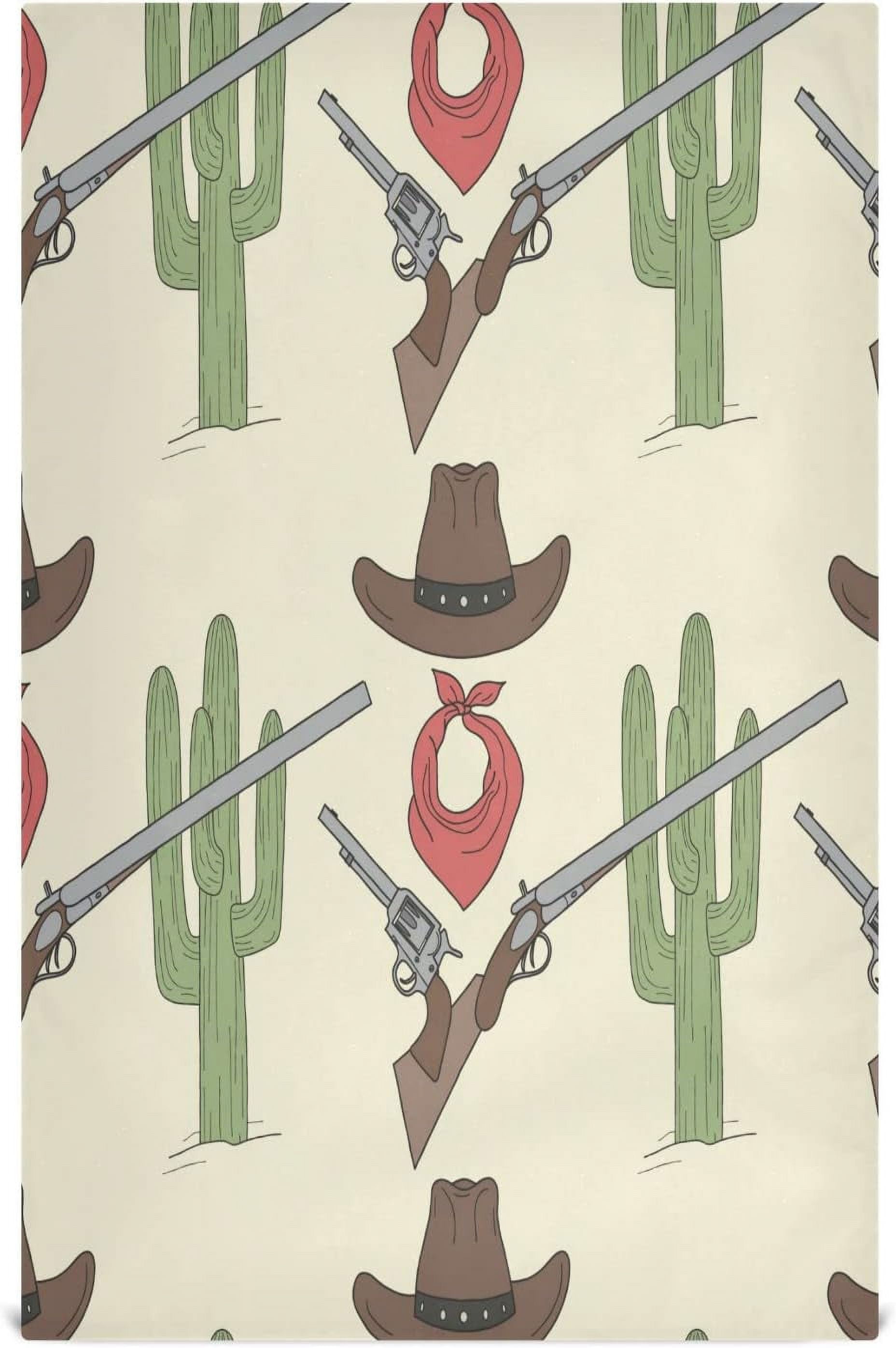 American Wild West Cowboy Kitchen Dish Towels Set of 1, Cactus Shotgun ...