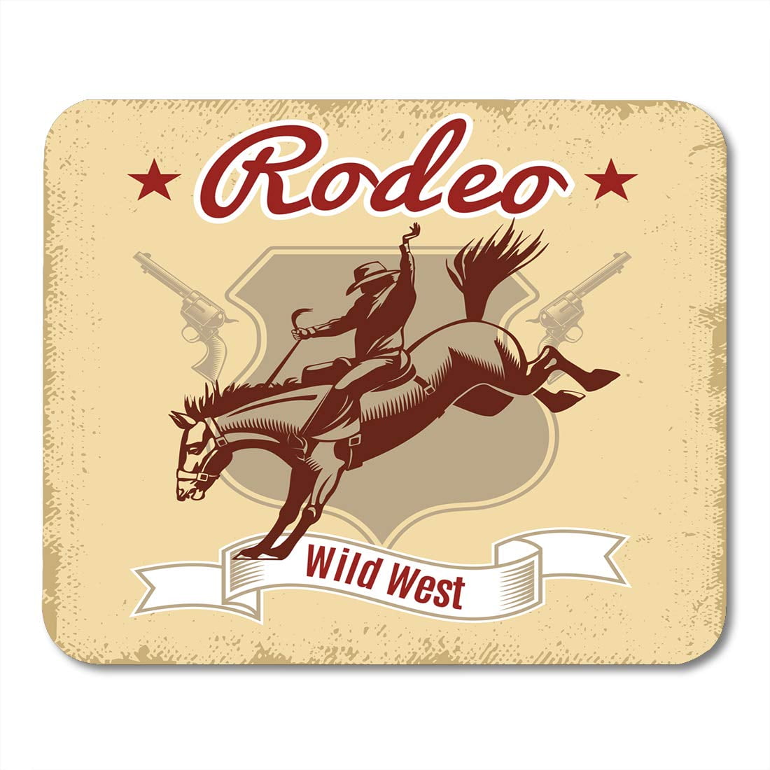 American Wild West Rodeo Cowboy Riding Horse and Revolvers Label in ...