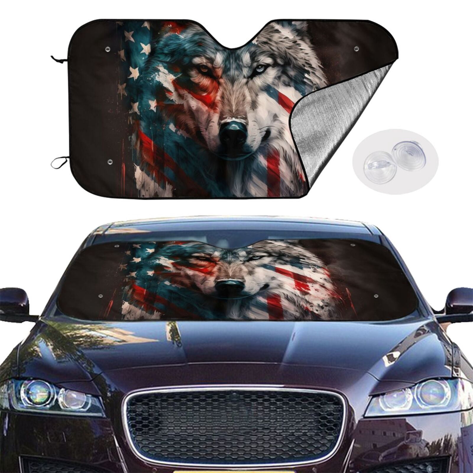 American Wolf USA Flag Windshield Sunshade Sun Shade Front Window Car ...