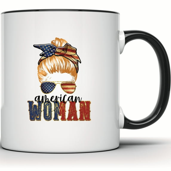 American Woman Mug with Messy Bun, USA Flag | Patriotic 4th of July ...