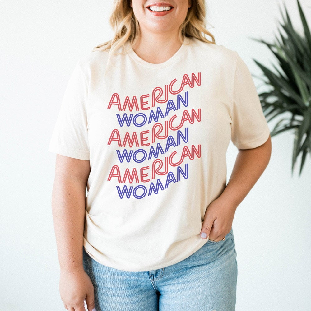 American Woman Natural Unisex Tee, Fourth of July Red White and Blue ...