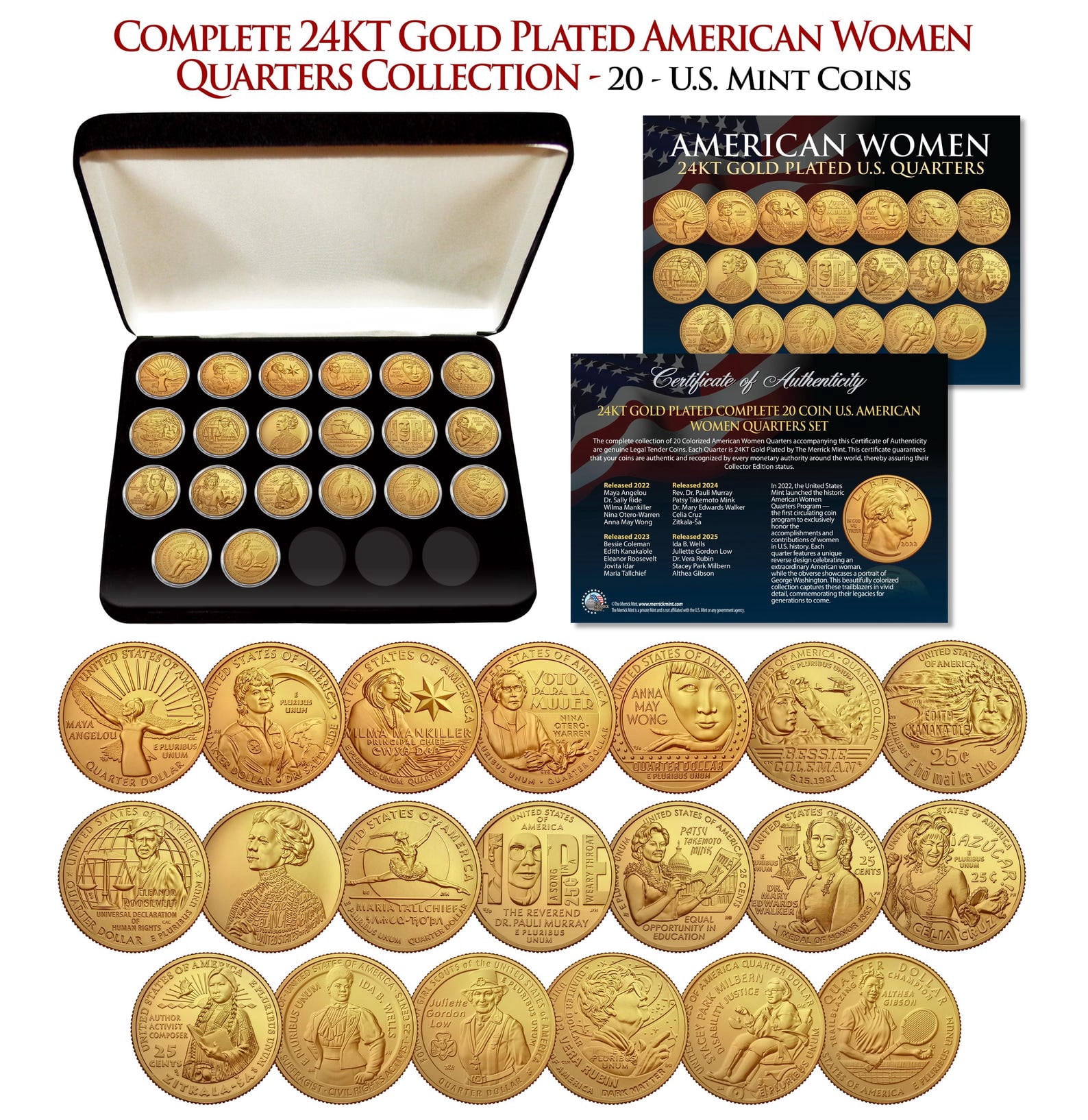 American Women Series U.S. Mint Complete 20-Coin 24K Gold Clad U.S ...