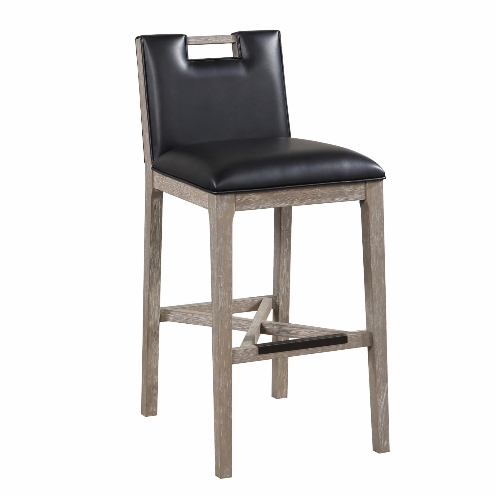 American Woodcrafters Jakarta Solid Wood with Black Bonded Leather Bar ...