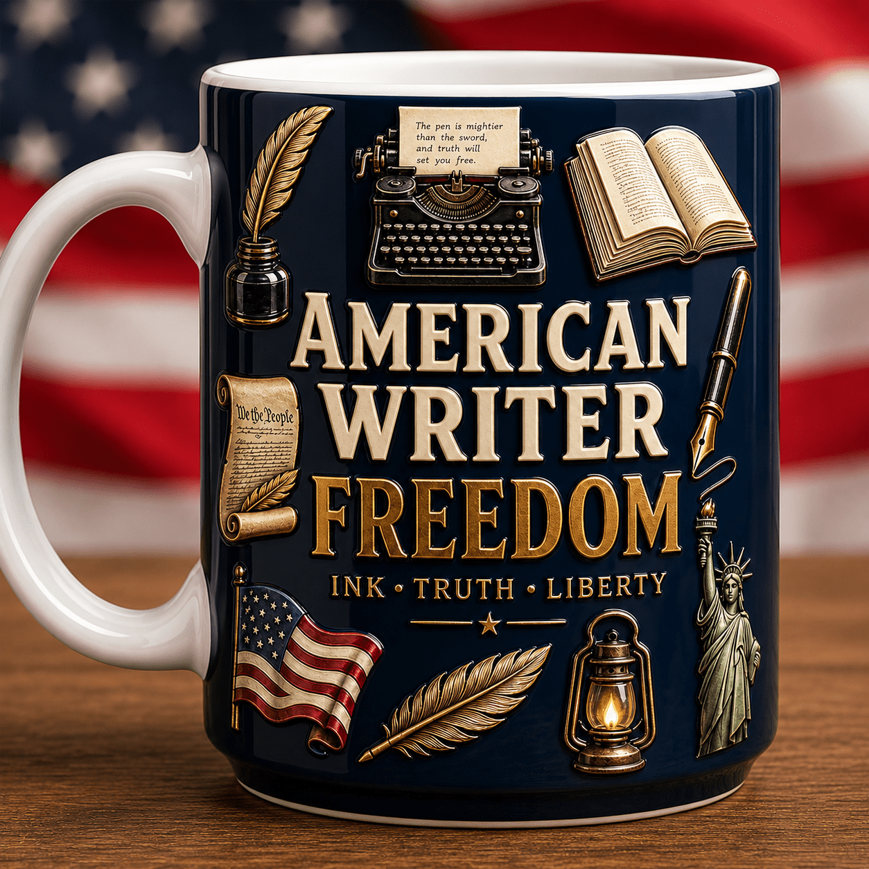 American Writer 3D Effect Mug, Freedom Ink Truth Liberty Coffee Cup for ...