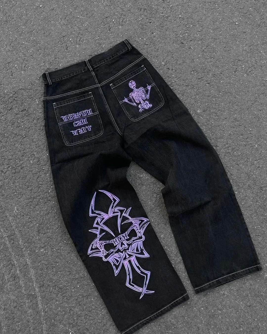 American Y2K New Fashion Pattern Embroidery Loose Jeans Women Street ...