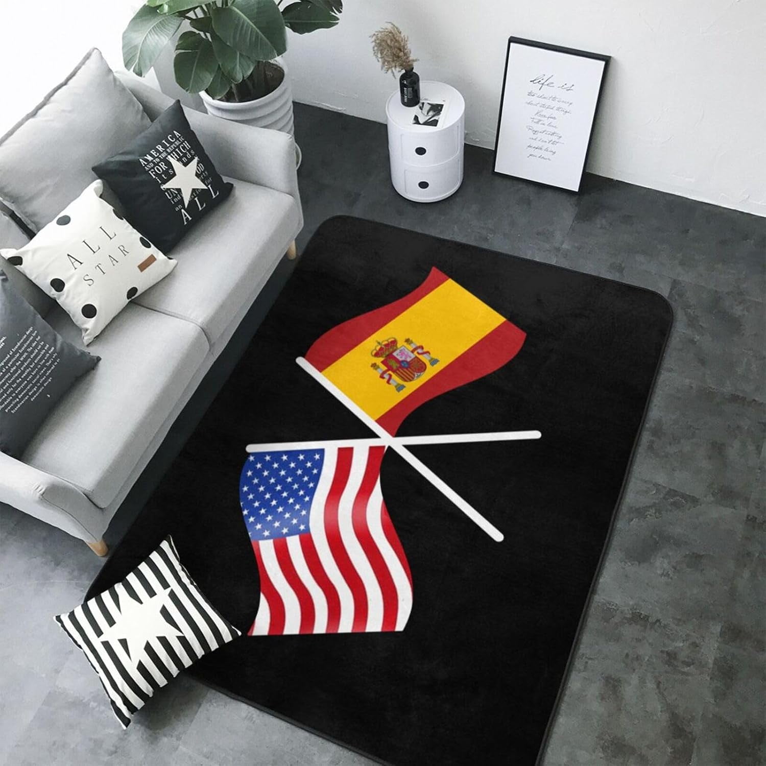 American and Spain Flag Anti Slip Carpet 80x58in Suitable for Family ...