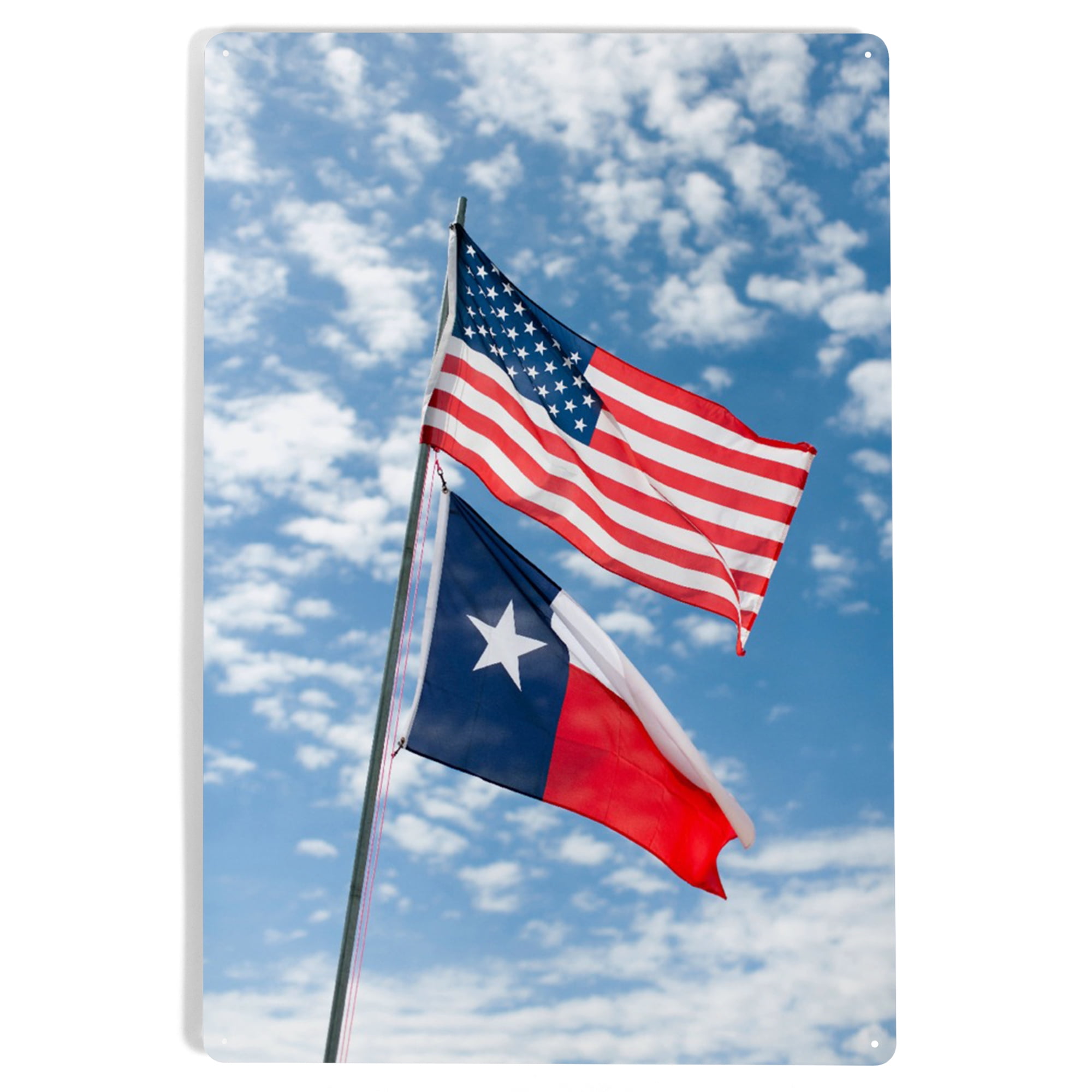 American and Texas Flags (12x18 Aluminum Art, Indoor Outdoor Metal Sign ...
