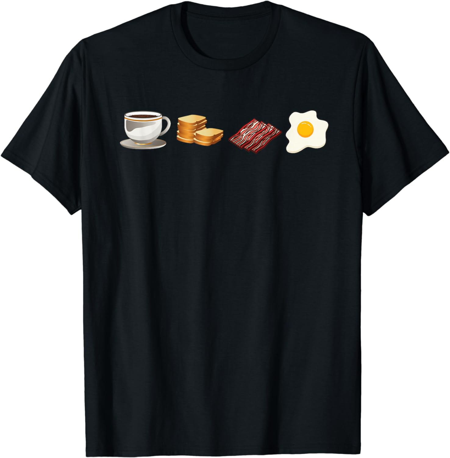 American breakfast: coffee, toast, bacon and eggs. T-shirts for men and ...