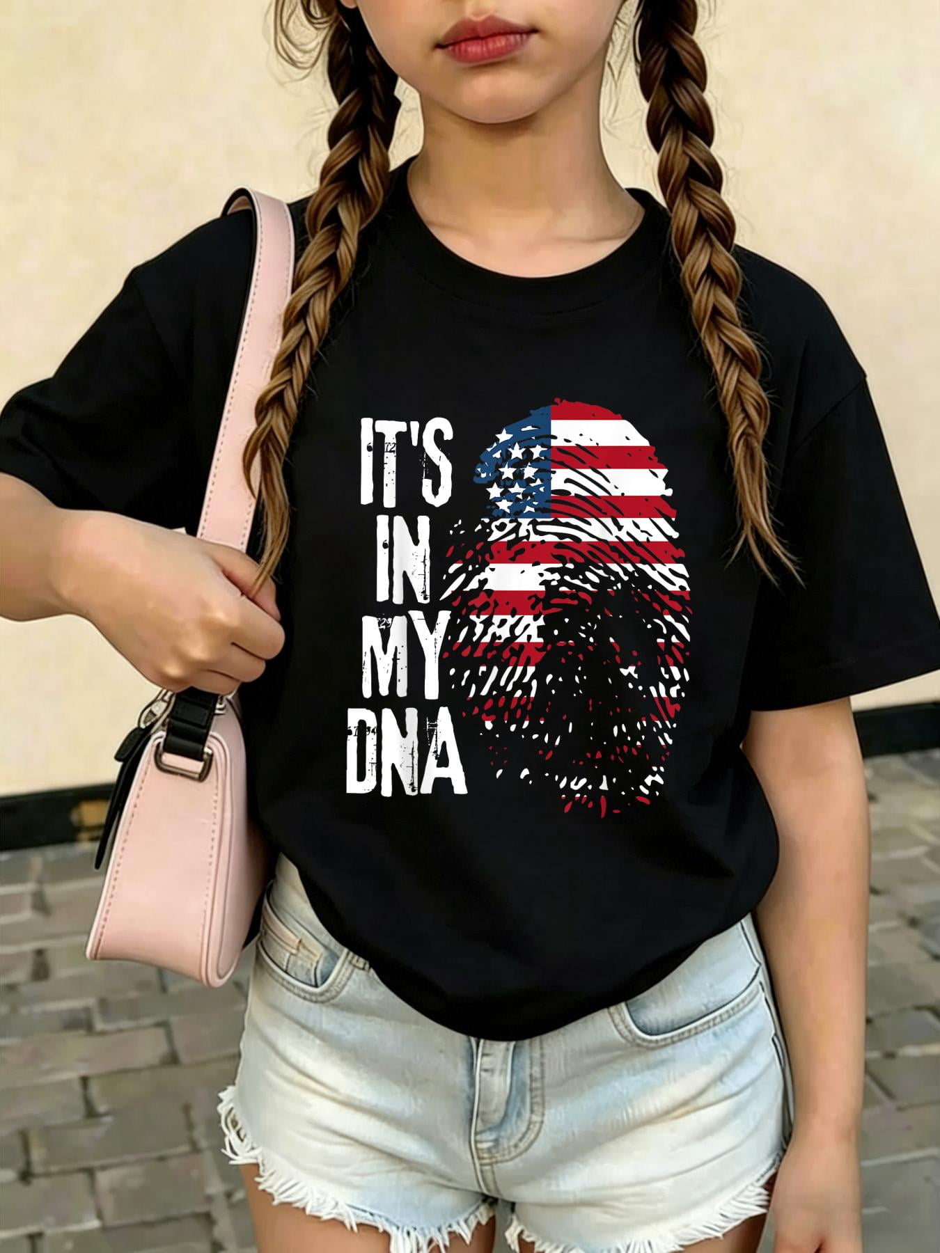American fLAG It's In My DNA Fingerprint Patriotic USA Flag Women Kids ...