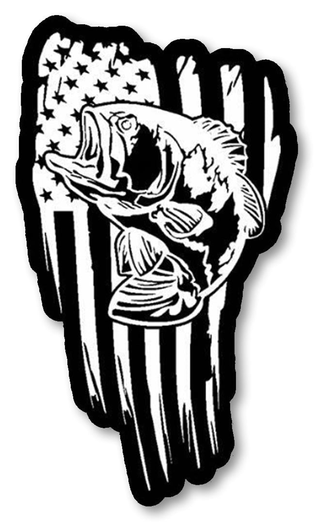 American flag Bass fish sticker decal- fishing USA 10" Model ...