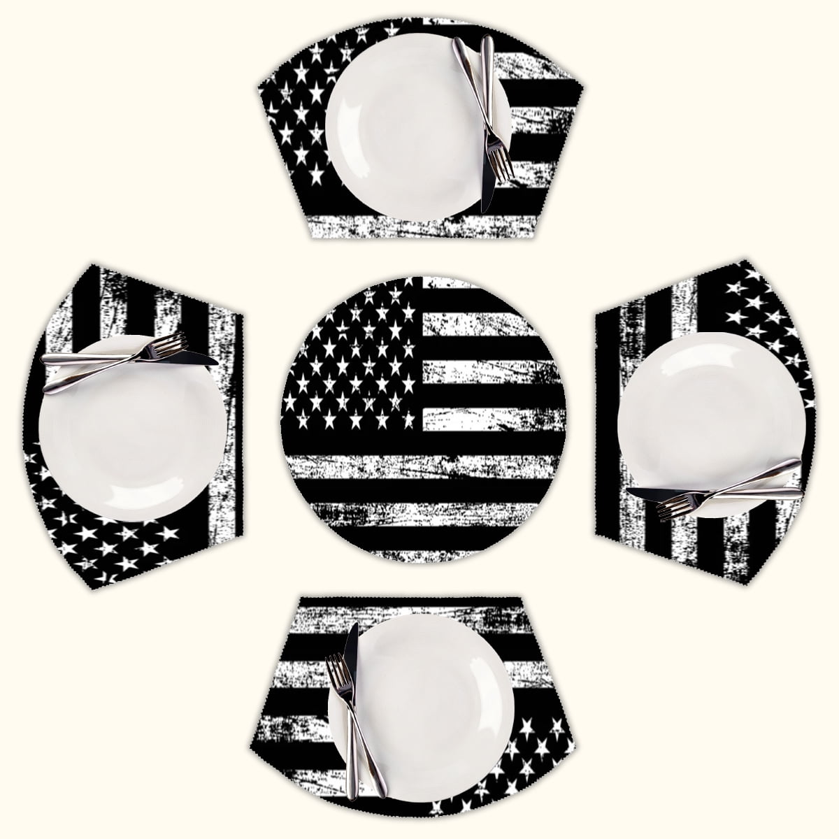 American flag black and white Round Table Placemats Set Of 5 Wedge ...