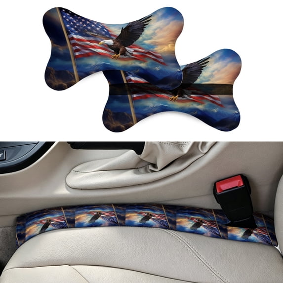 American flag eagle Pattern 2pcs Car Headrest Car Neck Pillow + 2 pack ...