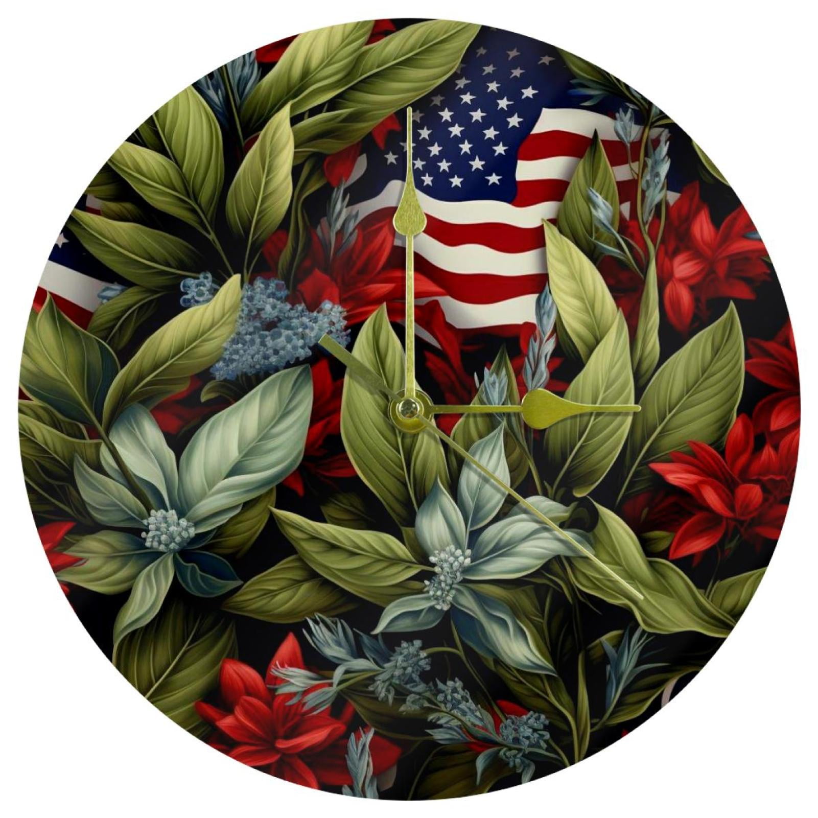 American flag plant 9.8 Inch Round Acrylic Wall Clock - Silent Non ...