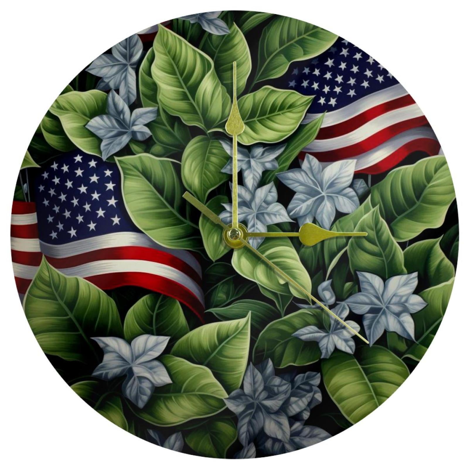 American flag plant Round Acrylic 9.8 Inch Silent Non Ticking Battery ...