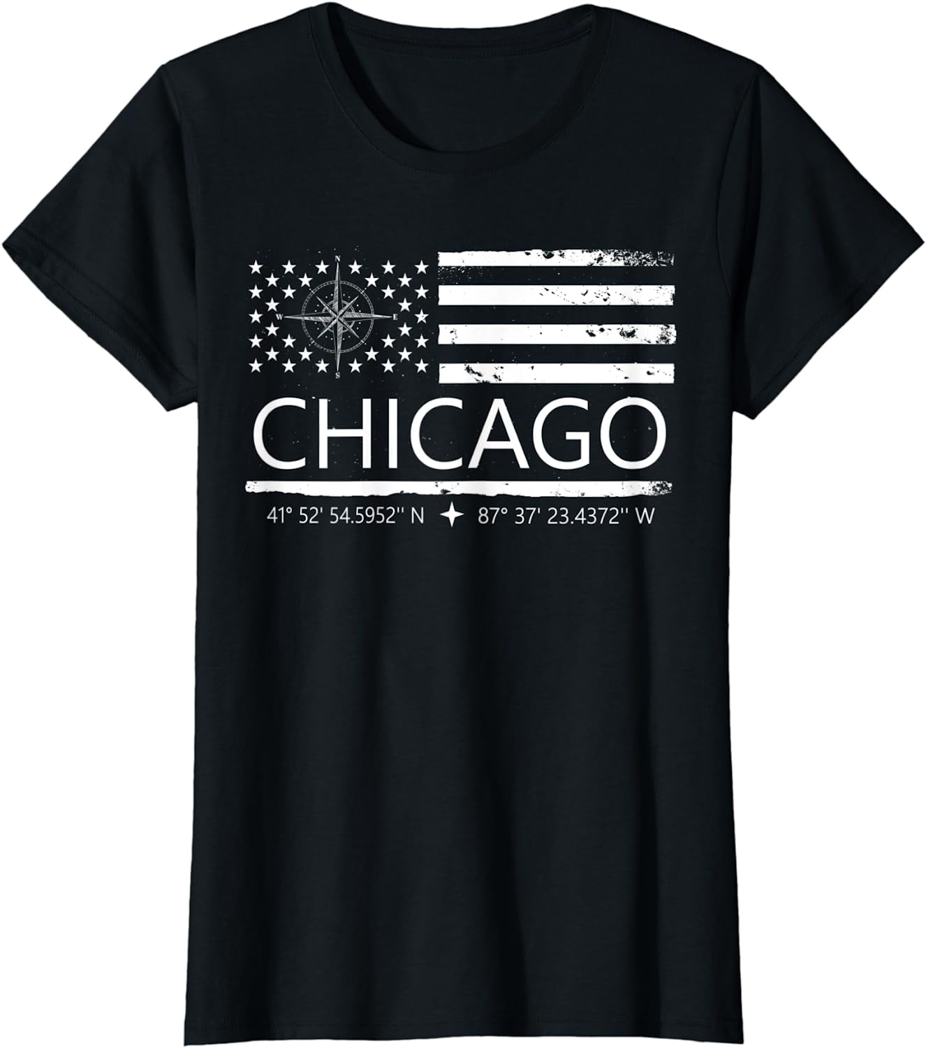American patriotic compass & flag, geo location Chicago T-Shirt ...