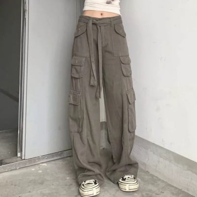 American retro multi pocket craft work pants, women's cool street style ...