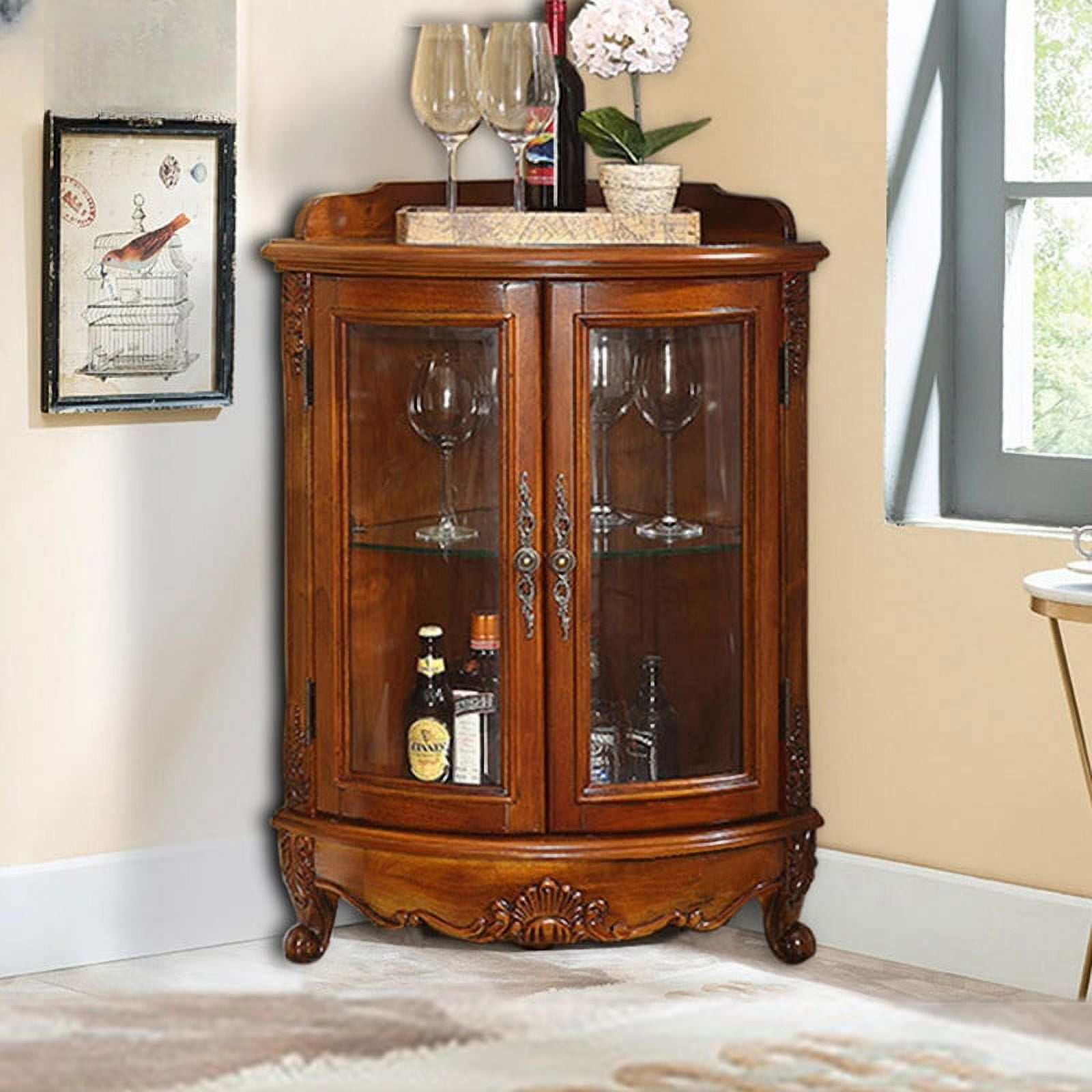 American solid wood triangle cabinet living room glass door storage ...